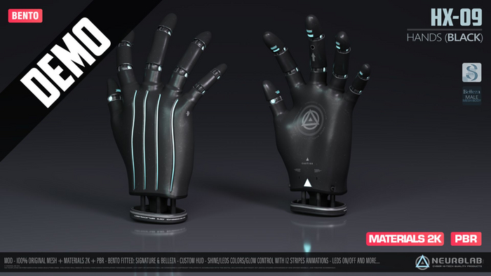 Second Life Marketplace - *DEMO* HX-09 HANDS (BLACK + PBR) (BENTO ...